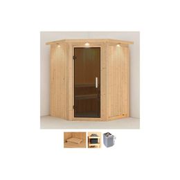 Karibu Sauna Liva, BxTxH: 165 x 165 x 202 cm, 68 mm, (Set) 9 KW-Ofen mit integrierter Steuerung, beige