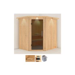 Karibu Sauna Stine, BxTxH: 210 x 184 x 202 cm, 68 mm, (Set) 9 KW-Ofen mit integrierter Steuerung, beige