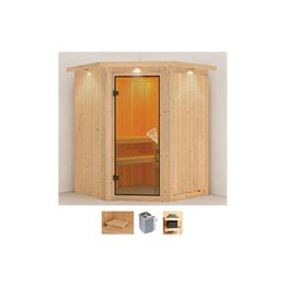 Karibu Sauna Liva, BxTxH: 165 x 165 x 202 cm, 68 mm, (Set) 9 KW-Ofen mit integrierter Steuerung, beige