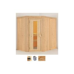 Karibu Sauna Clara, BxTxH: 151 x 196 x 198 cm, 68 mm, (Set) 9 KW-Ofen mit integrierter Steuerung, beige