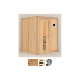 Karibu Sauna Norma, BxTxH: 151 x 151 x 198 cm, 68 mm, (Set) 9 KW-Bio-Ofen mit externer Steuerung, beige