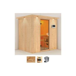 Karibu Sauna Bedine, BxTxH: 210 x 165 x 202 cm, 68 mm, (Set) 9 KW-Bio-Ofen mit externer Steuerung, beige
