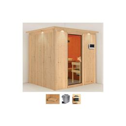 Karibu Sauna Solida, BxTxH: 210 x 184 x 202 cm, 68 mm, (Set) 9 KW-Bio-Ofen mit externer Steuerung, beige