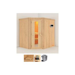 Karibu Sauna Stine, BxTxH: 196 x 170 x 198 cm, 68 mm, (Set) 9 KW-Bio-Ofen mit externer Steuerung, beige