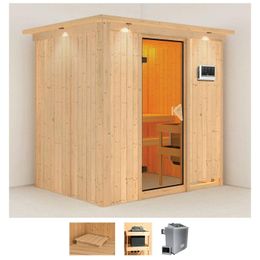 Karibu Sauna Bedine, BxTxH: 210 x 165 x 202 cm, 68 mm, (Set) 9 KW-Ofen mit externer Steuerung, beige