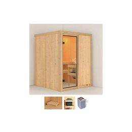 Karibu Sauna Norma, BxTxH: 151 x 151 x 198 cm, 68 mm, (Set) 9 KW-Ofen mit integrierter Steuerung, beige