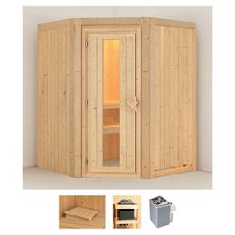 Karibu Sauna Liva, BxTxH: 151 x 151 x 198 cm, 68 mm, (Set) 9 KW-Ofen mit integrierter Steuerung, beige