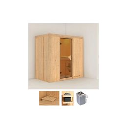 Karibu Sauna Vada, BxTxH: 196 x 118 x 198 cm, 68 mm, (Set) 9 KW-Ofen mit integrierter Steuerung, beige