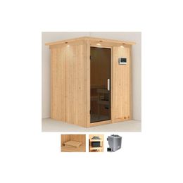 Karibu Sauna Norma, BxTxH: 165 x 165 x 202 cm, 68 mm, (Set) 9 KW-Bio-Ofen mit externer Steuerung, beige