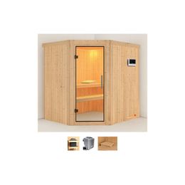 Karibu Sauna Stine, BxTxH: 196 x 170 x 198 cm, 68 mm, (Set) 9 KW-Bio-Ofen mit externer Steuerung, beige