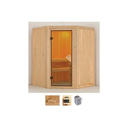 Karibu Sauna Liva, BxTxH: 151 x 151 x 198 cm, 68 mm, (Set) 9 KW-Ofen mit integrierter Steuerung, beige