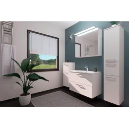 nobilia® elements Badmöbel-Set, (3-St), Badblock mit Spiegelschrank und Beimöbel, weiß