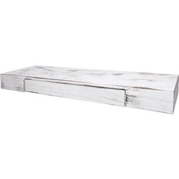 Neuwertig] Wandregal HHG 922, Schweberegal Wandboard Hängeregal Regal, Schublade Massiv-Holz 8x80x25cm weiß, shabby - white
