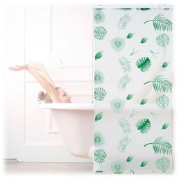 Duschrollo Blätter, 80x240cm, Seilzugrollo für Dusche & Badewanne, wasserabweisend, Decke & Fenster, weiß/grün - Relaxdays