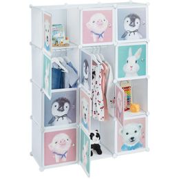 Steckregal Kinder, 8 Fächer, mit Türen, Tier-Motive, Regalsystem für Kinderzimmer, HxBxT: 145x109x37 cm, weiß - Relaxdays