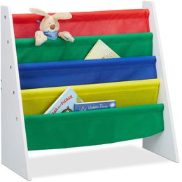 Bücherregal für Kinder, Aufbewahrungsregal, Spielzeugregal, aus MDF+Polyester, mit 4 Stofffächern, mehrfarbig - Relaxdays
