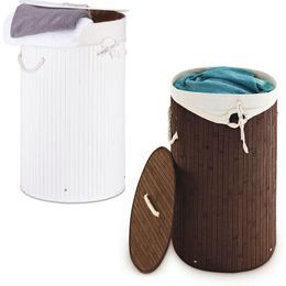 Relaxdays 2 x Wäschekorb rund im Set, Wäschetrennsystem aus Bambus, Wäschesammler mit herausnehmbarem Wäschesack, je 80 l, braun und weiß