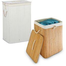 Relaxdays 2 x Wäschekorb im Set, Wäschetrennsystem aus Bambus, Wäschesammler mit herausnehmbarem Wäschesack, je 83 l, natur und weiß
