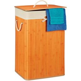 Wäschekorb Bambus, mit Deckel, rechteckig, xl 83 l, faltbarer Wäschesammler, hbt 65,5 x 43,5 x 33,5 cm, orange - Relaxdays
