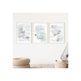 WANDKIND Poster Kinderzimmer Poster 3er Set Premium P728 / fliegende Hunde