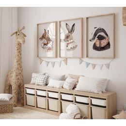 WANDKIND Poster Kinderzimmer Wandposter 3er Set Premium P774 / Königliche Tierportrait