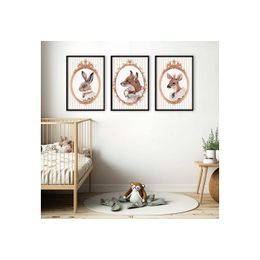 WANDKIND Poster Kinderzimmer Poster 3er Set Premium P773 / Royal Tierportraits