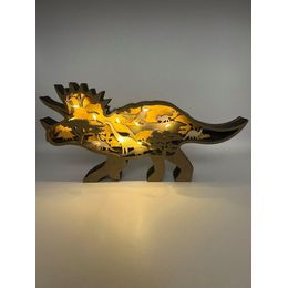 Stelby Dekofigur Dekoration Holzmodell Triceratops mit Led Lichtern
