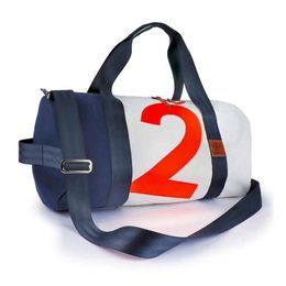 360grad Reisetasche Reisetasche recyceltes Segeltuch Pirat Weiß Blau Zahl Orange