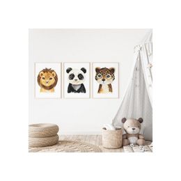 WANDKIND Poster Kinderzimmer Poster 3er Set Premium P777 / Safaritiere Portraits