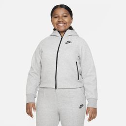 Nike Sportswear Tech Fleece Hoodie mit durchgehendem Reißverschluss für ältere Kinder (Mädchen) (erweiterte Größe) - Grau