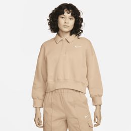 Nike Sportswear Phoenix Fleece Crop-Polo-Sweatshirt mit 3/4-Ärmel für Damen - Braun