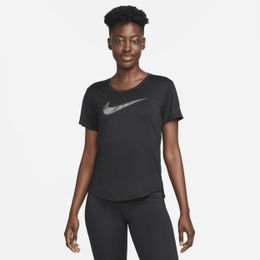 Nike Dri-FIT Swoosh Kurzarm-Laufoberteil für Damen - Schwarz