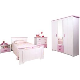 Kinderzimmer Biotiful 12 Parisot 4-teilig Kleiderschrank Kommode Bett Nachtkommode weiß - rosa