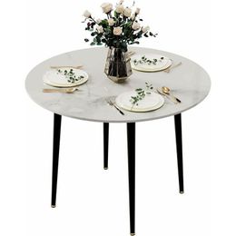 Unho - Esstisch Rund 80 cm Marmor Esszimmertisch Küchentisch Restaurant Tisch, Weiß Marmor Optik Tisch