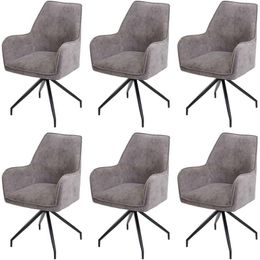 6er-Set Esszimmerstuhl HHG-337, Küchenstuhl Polsterstuhl Stuhl mit Armlehne, Stoff/Textil Metall dunkelgrau - grey