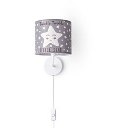 Tischleuchte Kinderzimmer Stofflampenschirm Rund Wandleuchte Mond Sterne E14 Wandleuchte - Weiß, Design 3 (Ø18 cm) - Paco Home