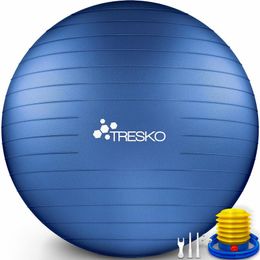 TRESKO - Gymnastikball mit Pumpe Fitnessball Yogaball Sitzball Sportball Pilates Ball Sportball Indigoblau 75cm (geeignet für 175 - 185cm)