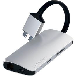 Satechi Type-C Dual Multimedia Adapter Laptop-Adapter USB-C zu HDMI, MicroSD-Card, RJ-45 (Ethernet), SD-Card, USB Typ A, USB Typ C, 15,9 cm, silberfarben