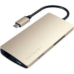 Satechi Type-C Multi-Port Hub 4K Ethernet V2 USB-Adapter USB-C zu HDMI, MicroSD-Card, RJ-45 (Ethernet), SD-Card, USB Typ A, USB Typ C, goldfarben