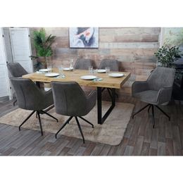 6er-Set Esszimmerstuhl MCW-K15, Küchenstuhl Polsterstuhl Stuhl mit Armlehne, Stoff/Textil Metall ~ dunkelgrau
