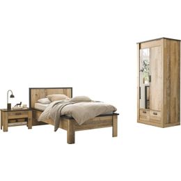 Home Affaire Schlafzimmer-Set SHERWOOD, (3-St), Liegefläche 90x200cm, Schrank 2-trg. 93cm breit, braun