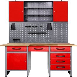 ONDIS24 Werkstatt-Set Harry, höhenverstellbar, inkl. 22-tlg. Hakenset, grau|rot