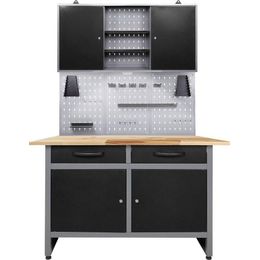 ONDIS24 Werkstatt-Set Werner, 120 cm, mit Lochwandsystem inkl. Haken, mit LED, grau|schwarz