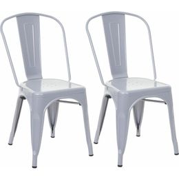 HHG - neuwertig] 2er-Set Stuhl 808, Bistrostuhl Stapelstuhl, Metall Industriedesign stapelbar grau - grey
