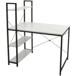 [NEUWERTIG] Schreibtisch mit Regal HHG-669, Laptoptisch Bürotisch Arbeitstisch, 100x60cm Metall MDF Marmor-Optik weiß - white