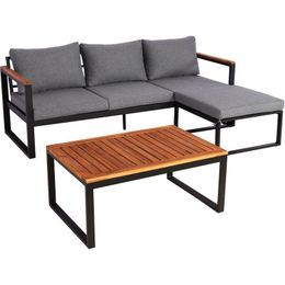 HHG - neuwertig] Garten-Garnitur 075b, Gartenlounge Sitzgruppe Lounge-Set Sofa, Aluminium Akazie Holz MVG-zertifiziert dunkelgrau - grey