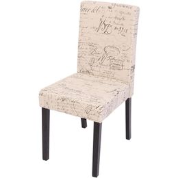 HHG Neuwertig] Esszimmerstuhl Littau, Küchenstuhl Stuhl, Stoff/Textil Schriftzug creme, dunkle Beine - beige