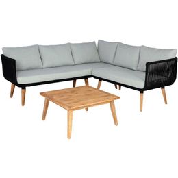 Neuwertig] Garten-Garnitur HHG 119, Garnitur Sitzgruppe Lounge-Set Sofa, Akazie Holz MVG-zertifiziert Polster hellgrau - grey