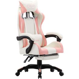 MAISONCHIC Gaming-Stuhl Schreibtischstuhl Chefsessel mit Fußstütze Rosa und Weiß Kunstleder DE52546