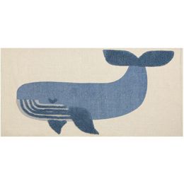 Beliani - Kinderteppich Beige und Blau 80 x 150 cm Baumwolle mit Walmotiv, handgewebt, Spielmatte - Beige